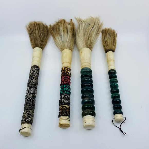 Antique | Other | 7 Antique Chinese Hand Carved Handled Beaded Brushes ...
